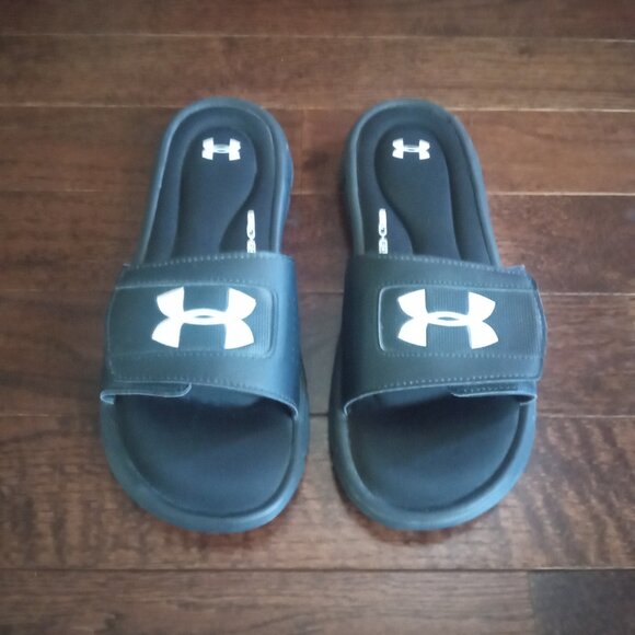 Under Armour | Shoes | Under Armour Black And White Mens Slides Size ...